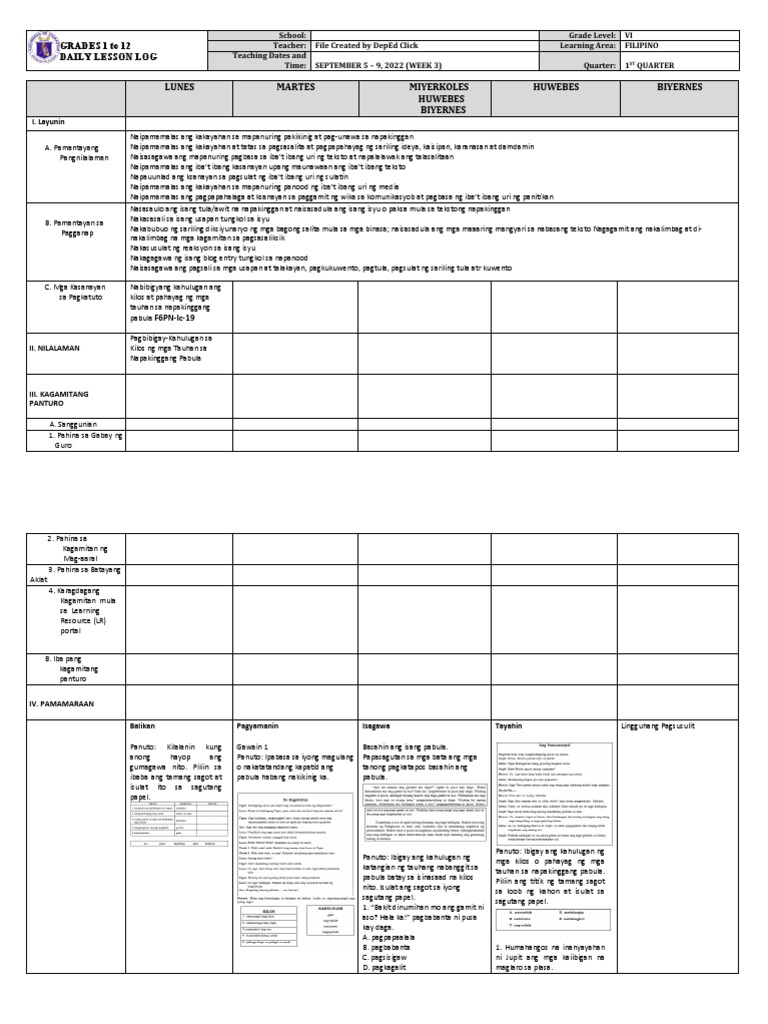 DLL Filipino 6 q1 w3 | PDF
