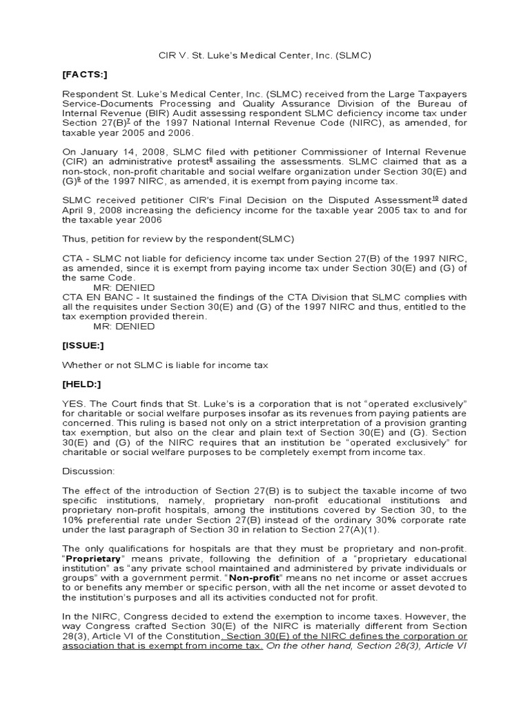 75-TAX-CIR v. SLMC | PDF | Taxes | Charitable Organization