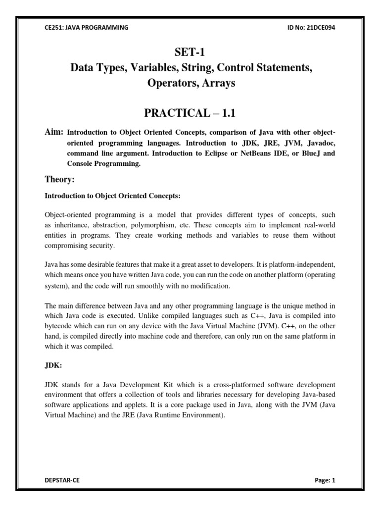 21DCE094 Java Pracfile | PDF | Java (Programming Language) | Java (Software Platform)