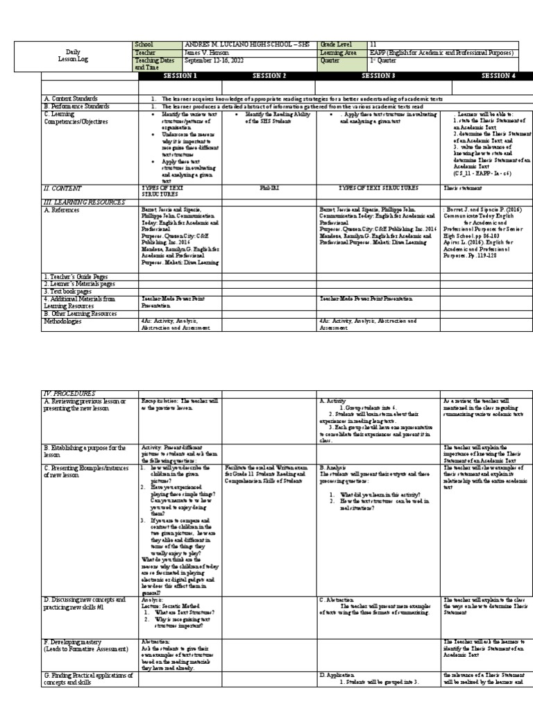 DLL-EAPP-September 12-16, 2022 | PDF | Teachers | Learning