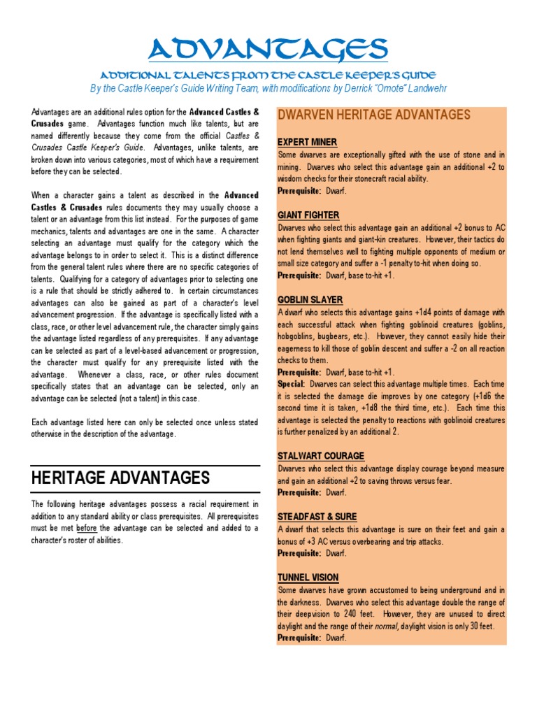CC Advantages Expanded | PDF | Elf (Dungeons & Dragons) | Dwarf ...