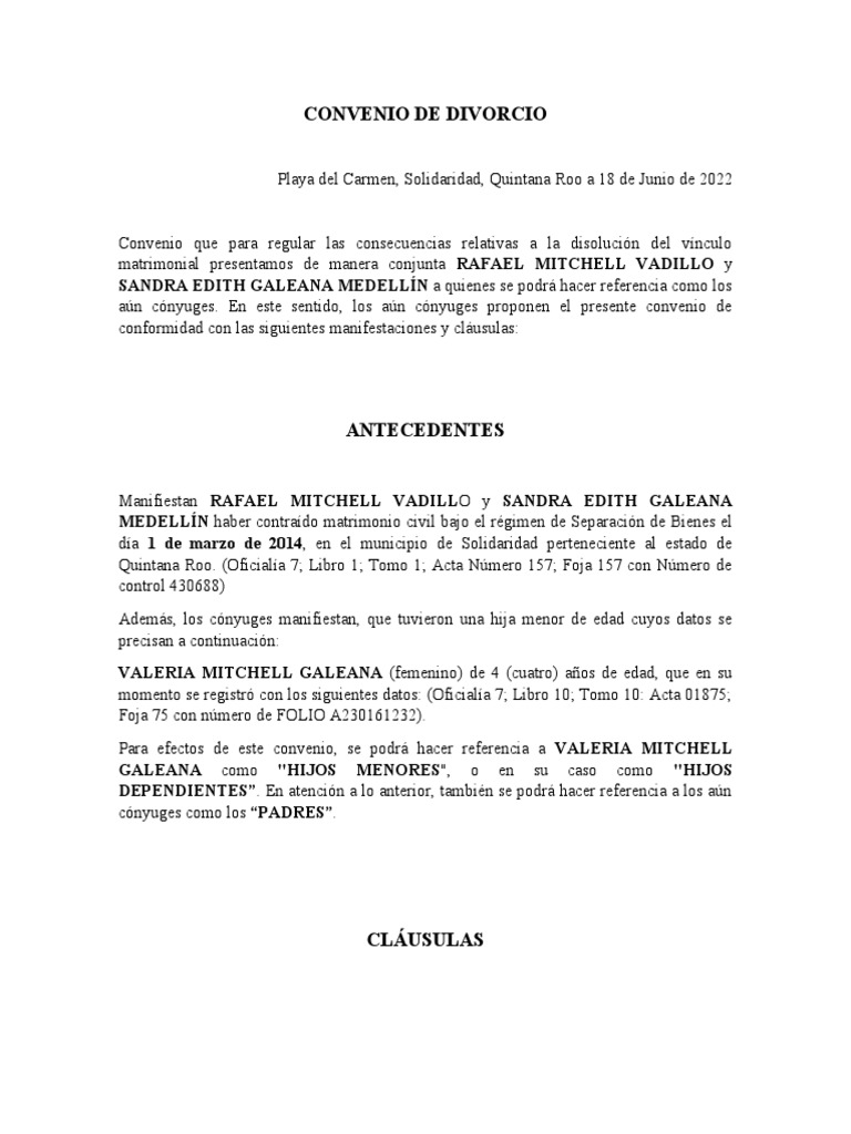 Convenio de Divorcio | PDF | Divorcio | Pensión alimenticia