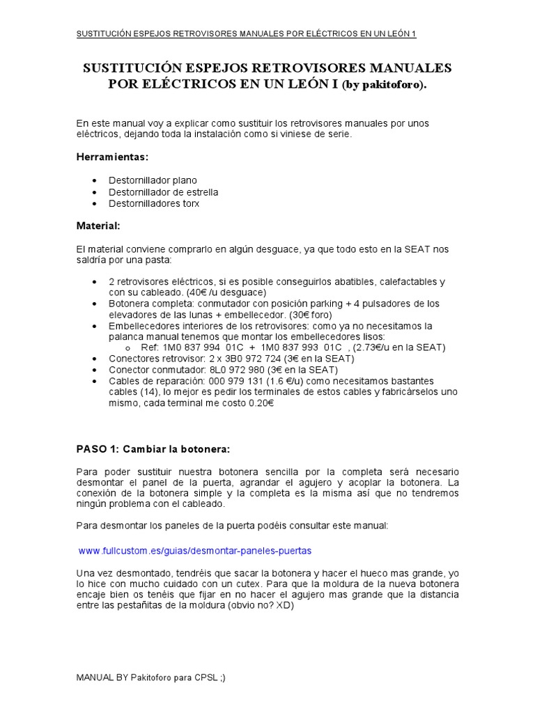 Pakitoforo Instalar Retrovisores Electricos | PDF | Coche | Bienes manufacturados