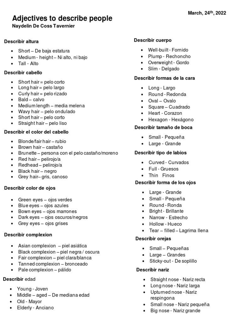 Adjectives To Describe People | PDF | Estética | Anatomía de los primates