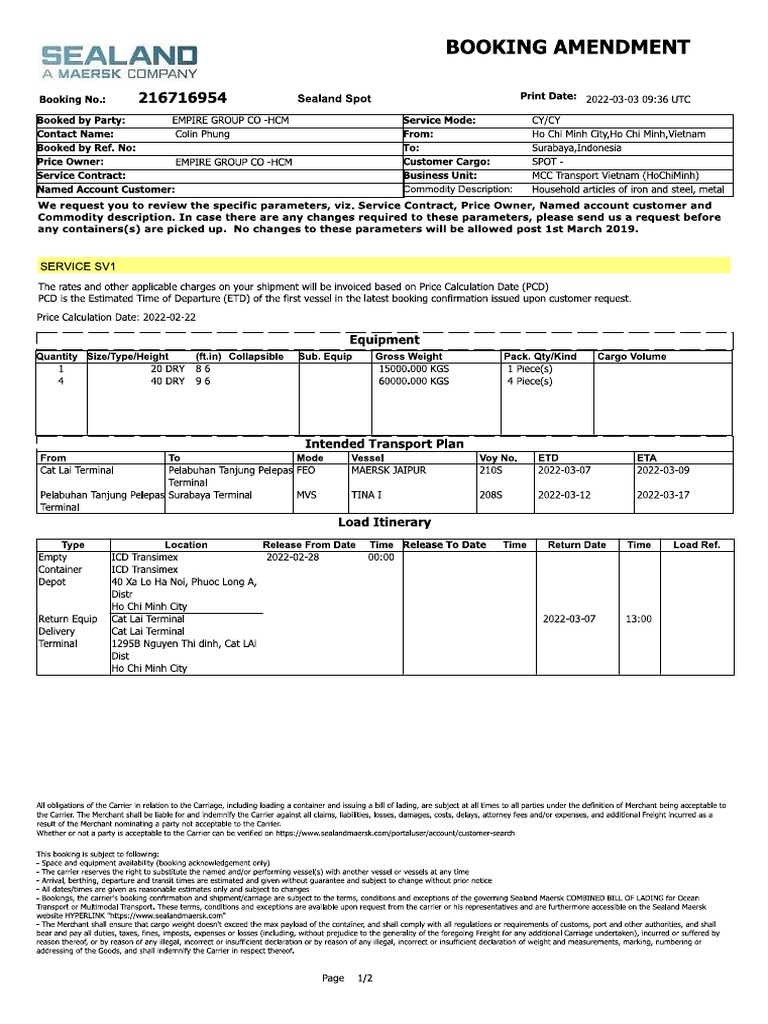 Vessel Booking | PDF | Cargo | Trade