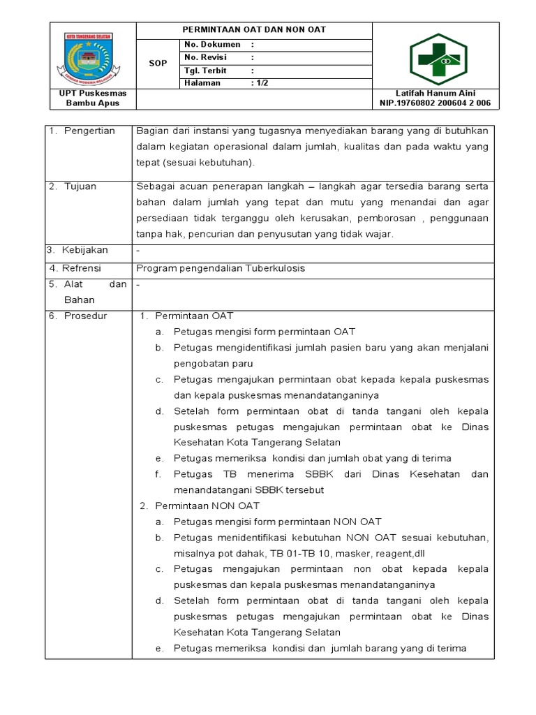 SOP Permintaan Obat TB | PDF
