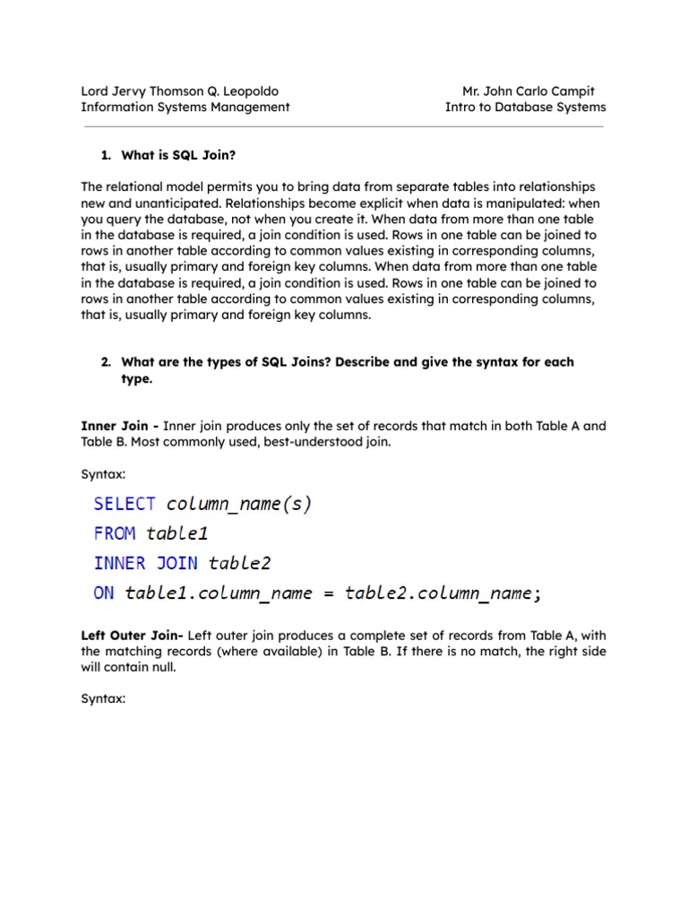An Introduction to SQL Joins and Subqueries | PDF | Table (Database ... An Introduction to SQL Joins and Subqueries | PDF | Table (Database ...