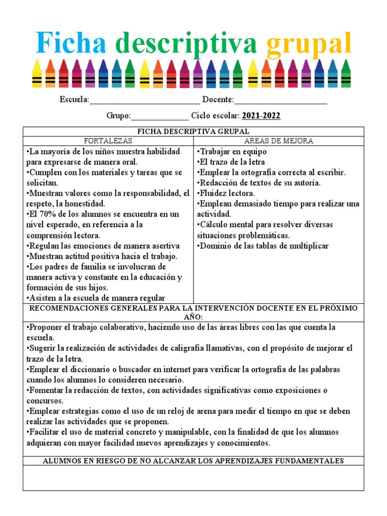 Fichas Descriptivas Primaria Cuarto Grado