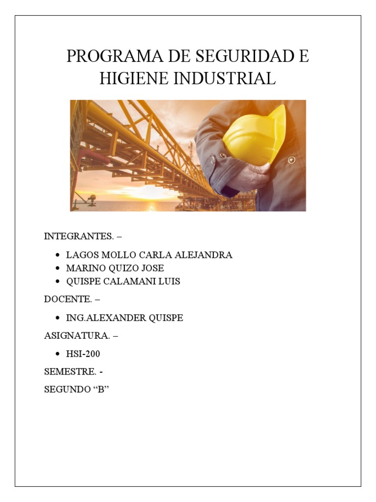 Programa de Seguridad e Higiene Industrial | PDF | Seguridad y salud ocupacional | Higiene ...