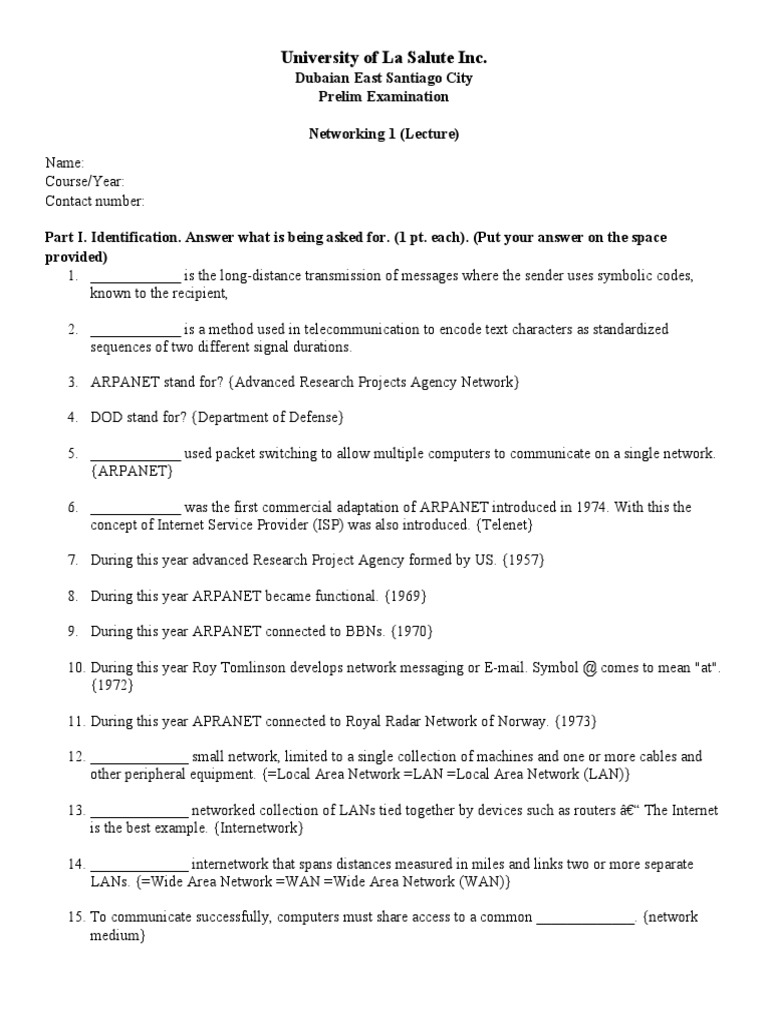 Prelim Examination NET 1 Lec and Lab | PDF | Computer Network | Network Topology