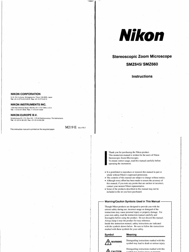 Nikon SMZ645 (SMZ660) Manual | PDF
