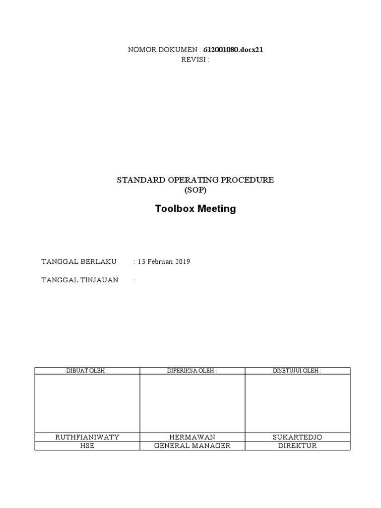SOP Toolbox Meeting K3 di TJA | PDF