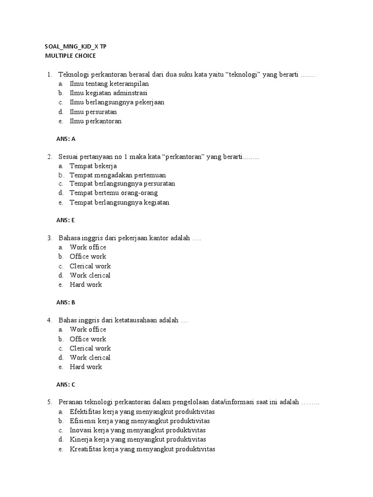 Soal - MNG - KJD - X TP Multiple Choice | PDF