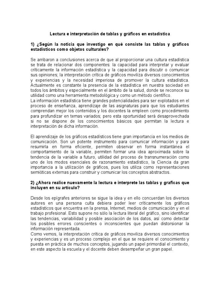 Lectura e Interpretación de Tablas y Gráficos en Estadística | PDF ...