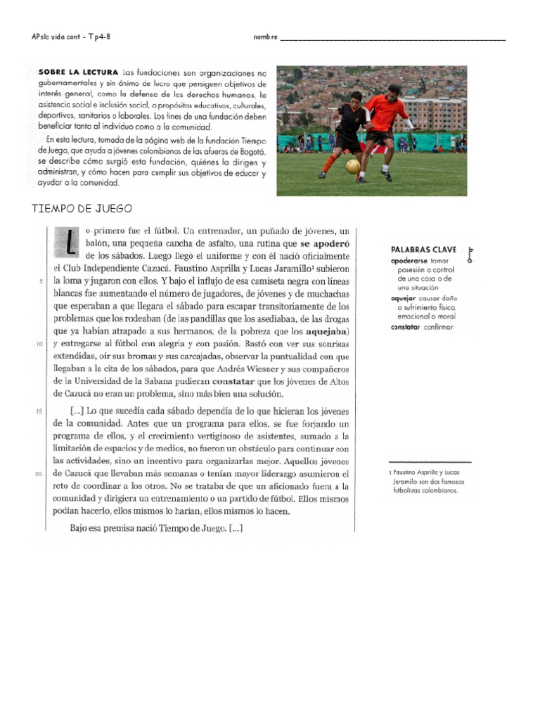 AP Cont Life Int RDG Prac Tiempo Del Juego Wkt-S | PDF