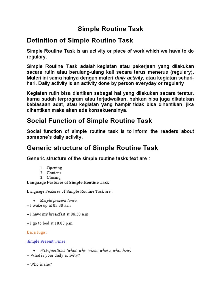 Definition of Simple Routine Task | PDF | Lunch