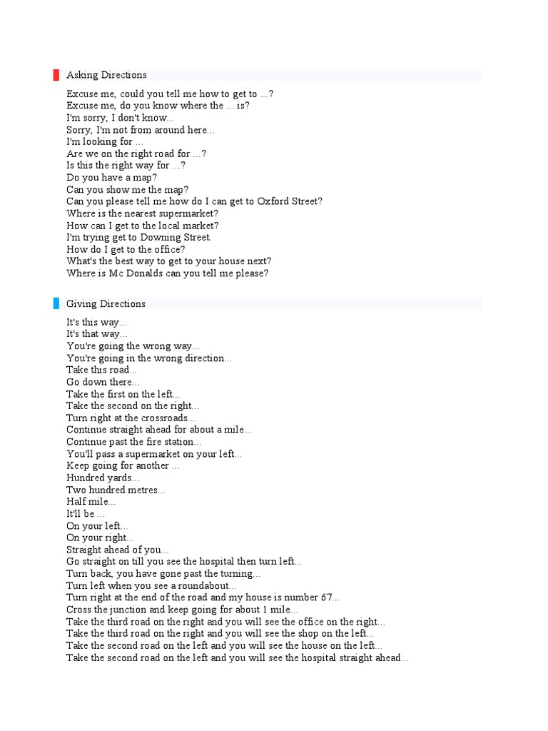 Asking Directions | PDF