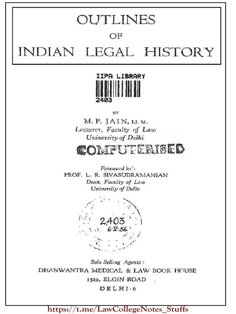 MP Jain's Indian Legal History Overview | PDF