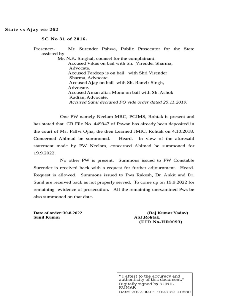 State vs Ajay Case Proceedings Summary | PDF