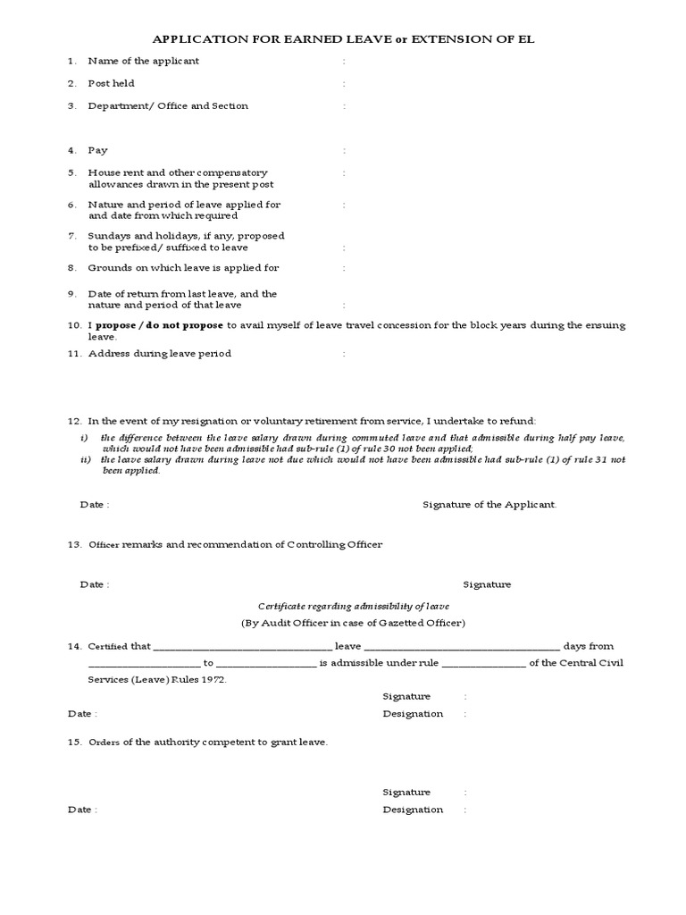 Application For Earned Leave or Extension of El: Officer | PDF | Government