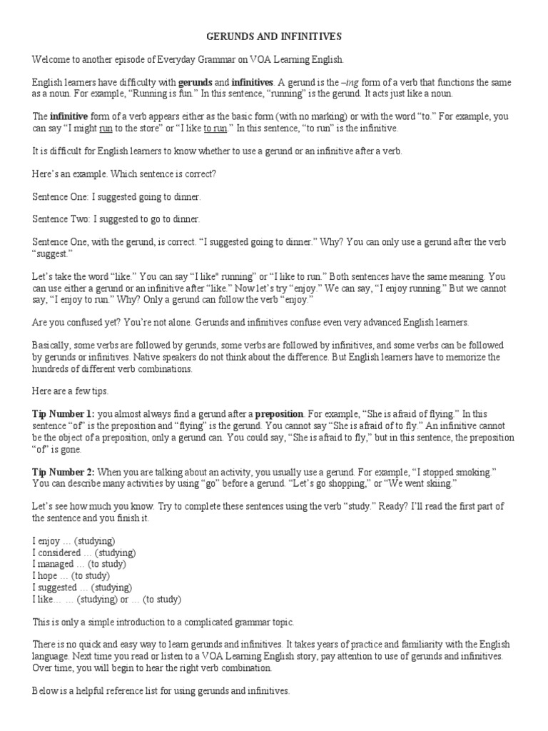 Gerunds and Infinitives | PDF | Verb | English Language