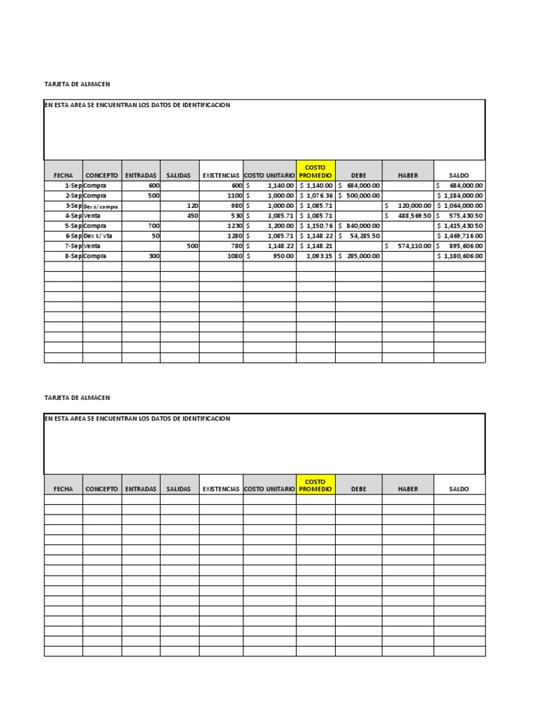 Formato de Tarjeta de Almacen | PDF