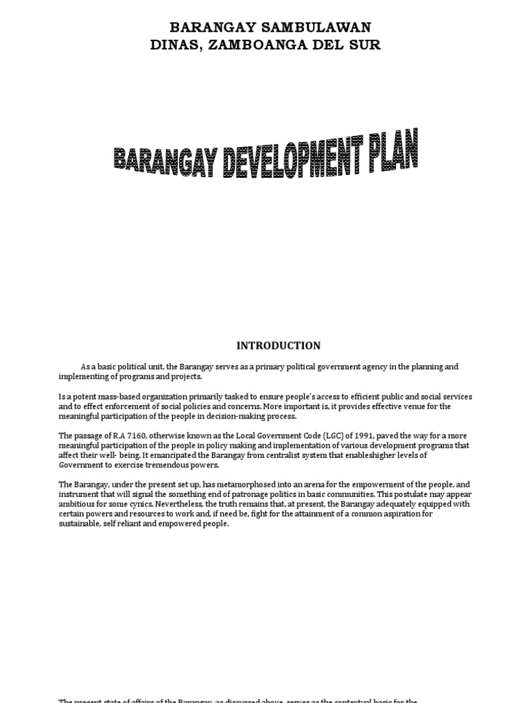 Barangay Sambulawan Development Plan | PDF | Mindanao | Empowerment