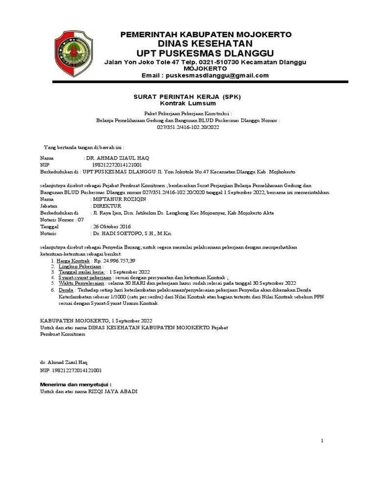 SPK Pemeliharaan Gedung Dlanggu 2022 | PDF