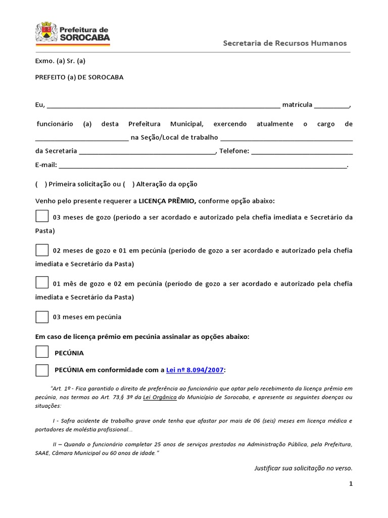 Formulário de Licença Premio | PDF | Governo | Justiça