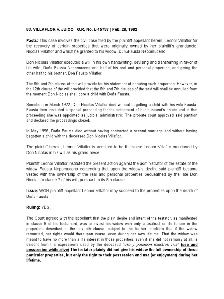 Villaflor v. Juico: Inheritance Rights Explained | PDF | Will And ...