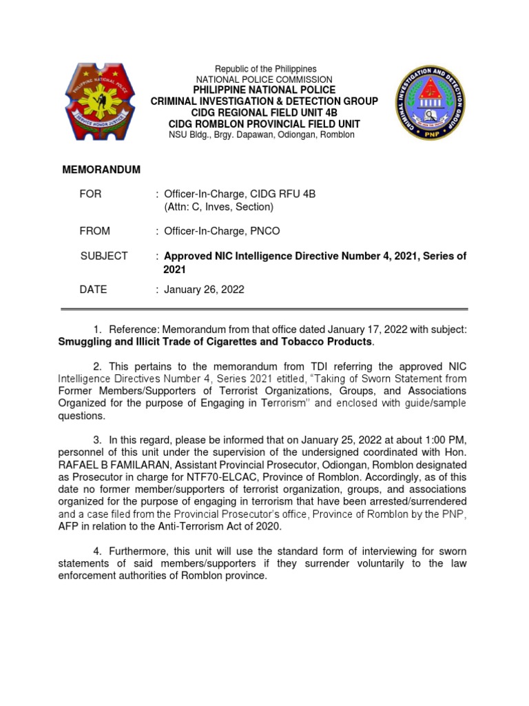 Approved NIC Intelligence Directive Number 4, 2021, Series of 2021 | PDF