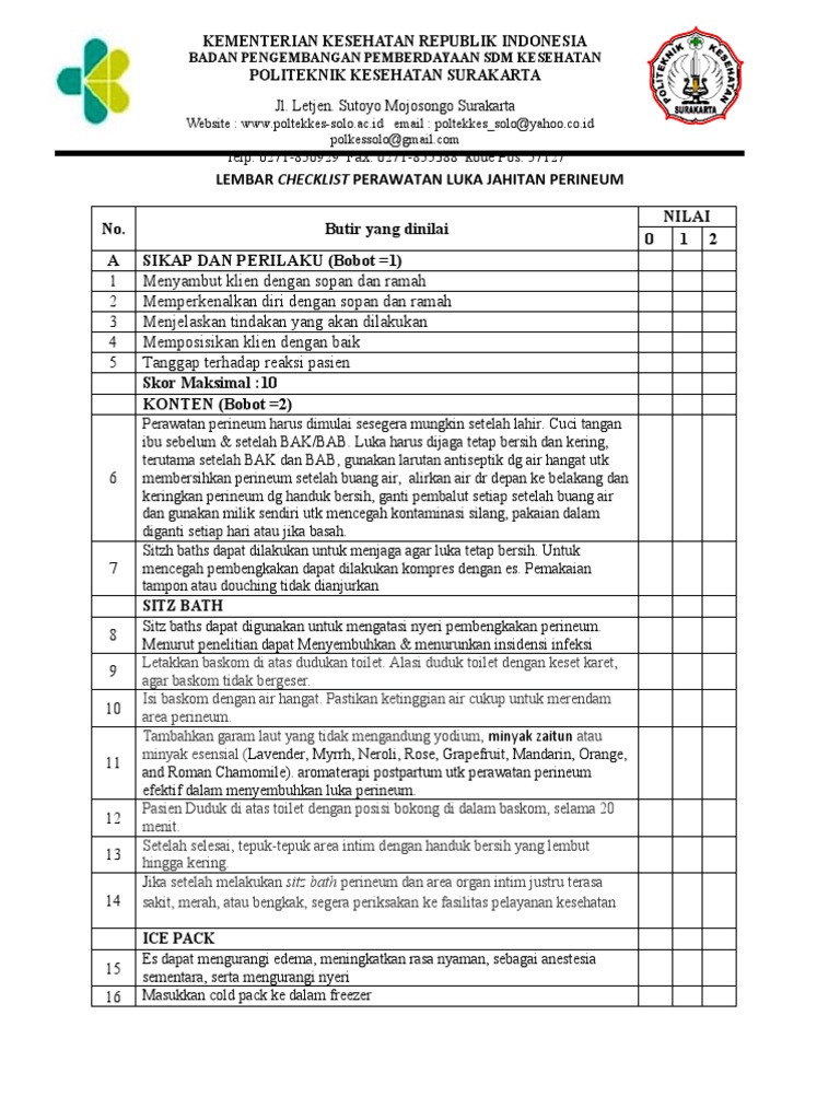 Checklist Perawatan Perineum | PDF