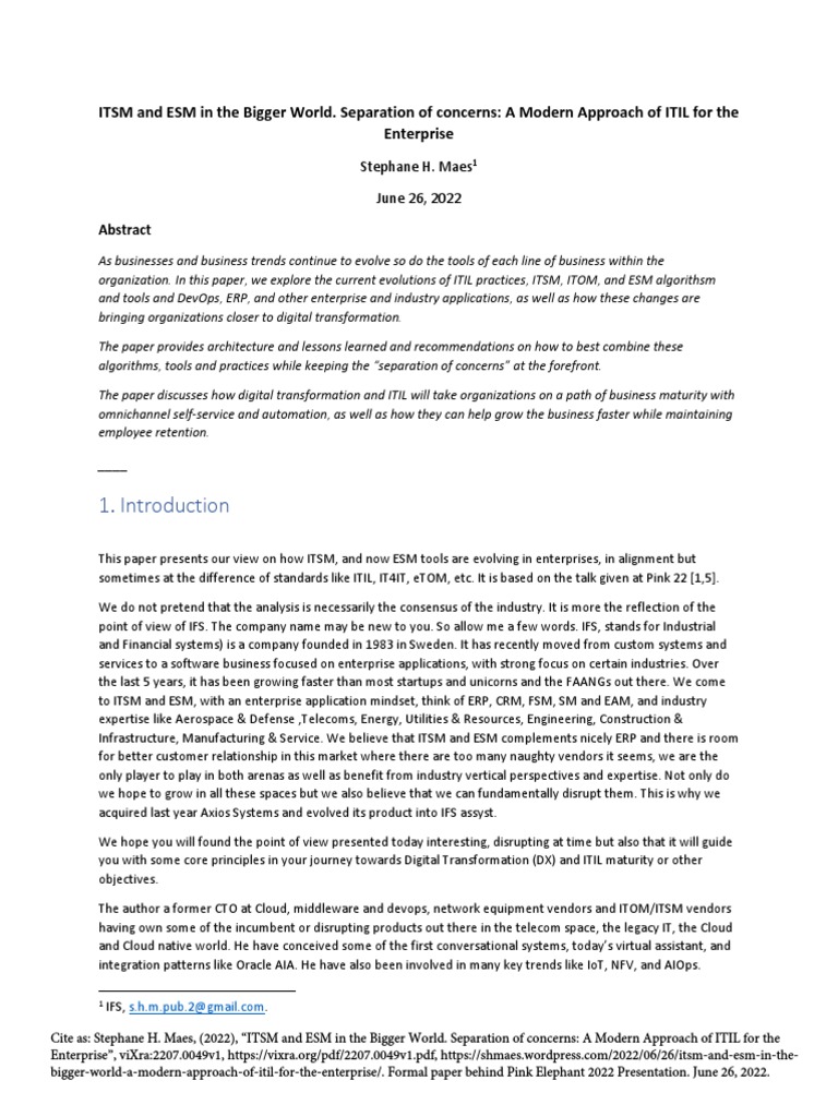 ITSM and ESM in The Bigger World. Separation of Concerns: A Modern ...