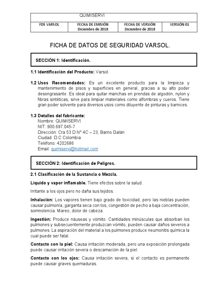 Varsol - FDS | PDF | Agua | Química