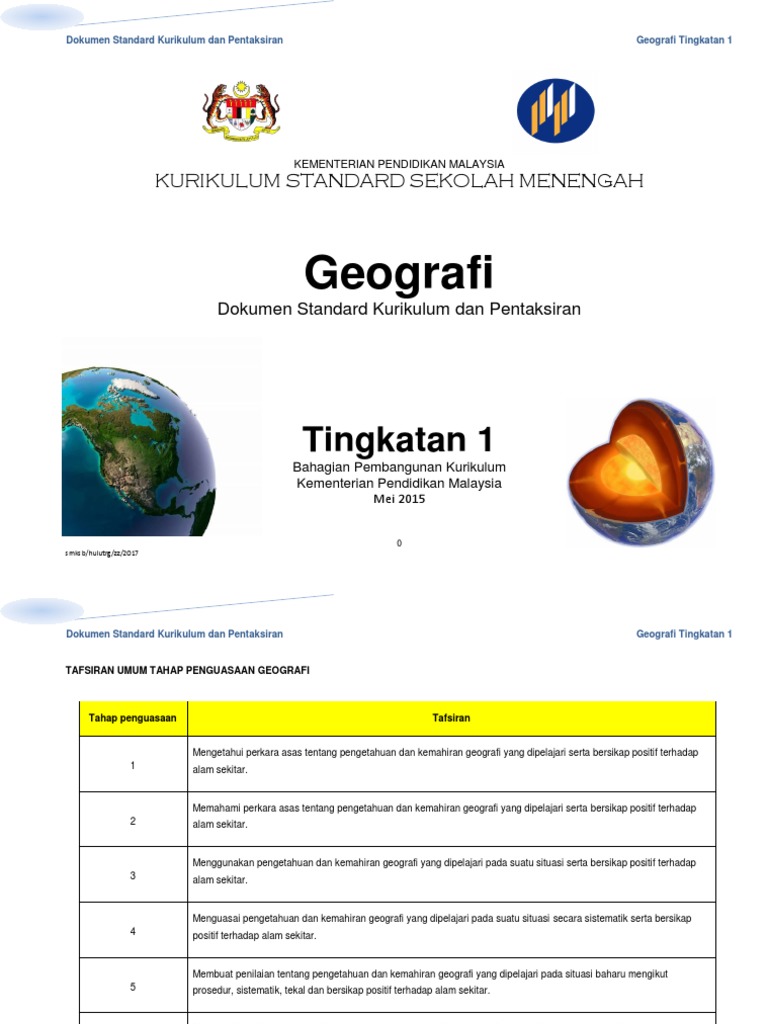 Dokumen Standard Kurikulum Dan Pentaksiran Ting 1 2017 | PDF