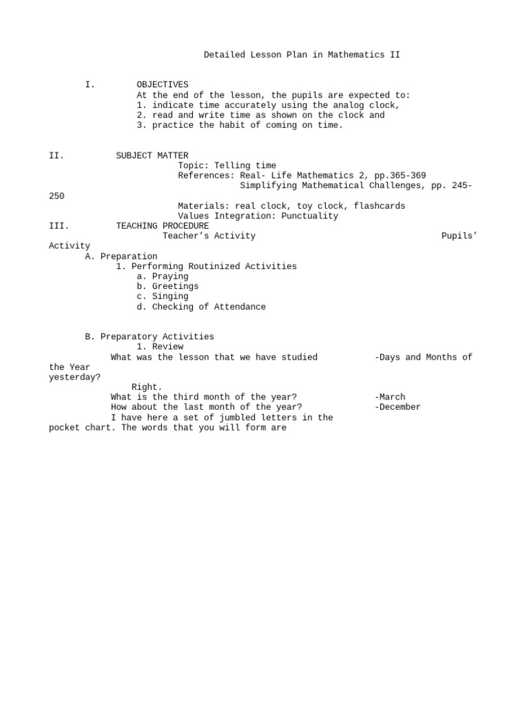 Detailed Lesson Plan in Math2 Ranking | Download Free PDF | Clock | Hour