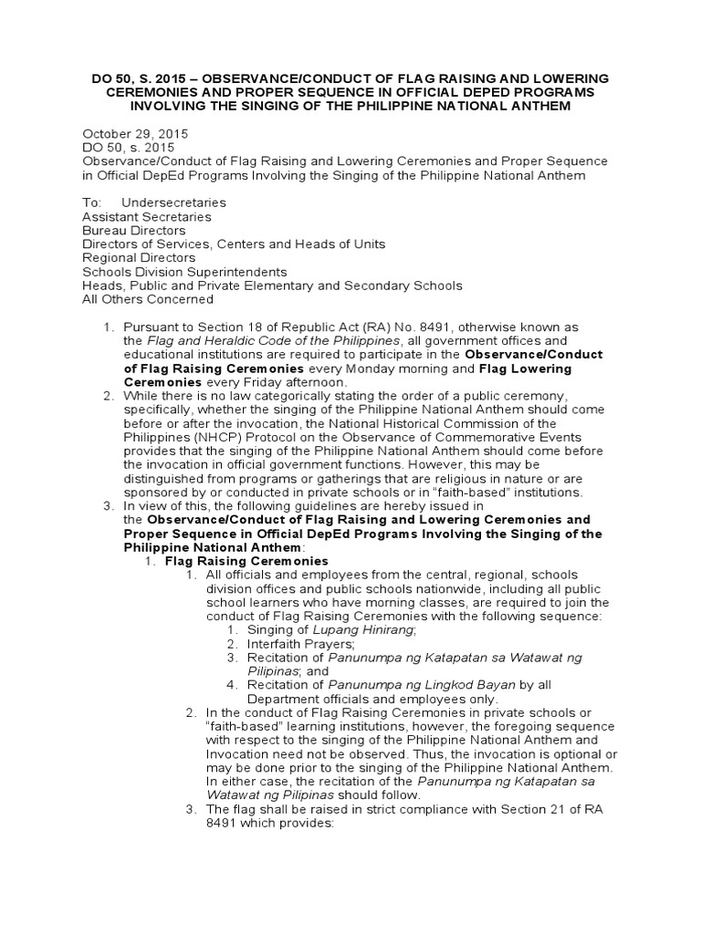 Flag Raising Ceremony Guidelines 2015 | PDF | Government | Justice
