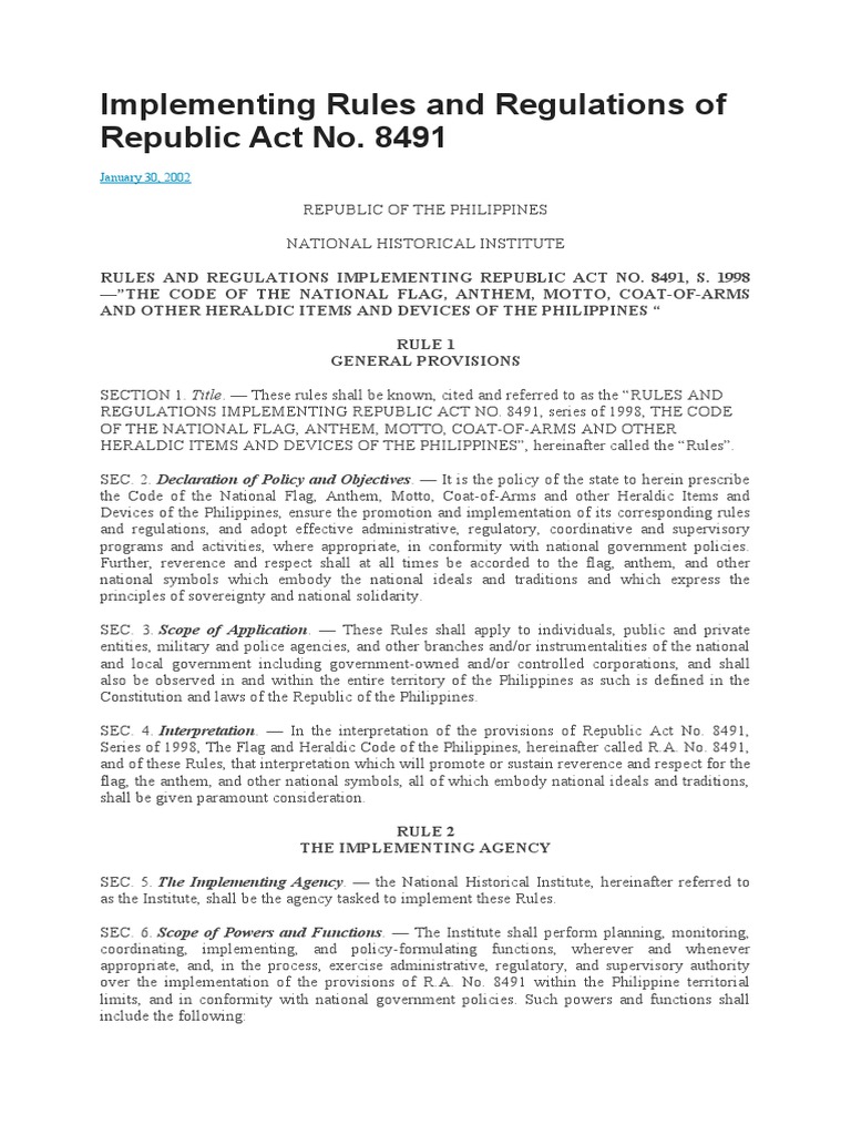 Implementing Rules for RA 8491 | PDF | Flag | Heraldry