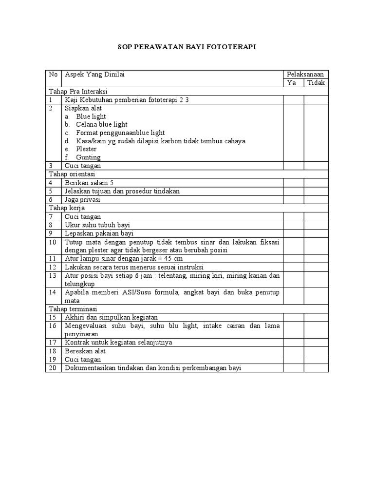 Sop Perawatan Bayi Fototerapi | PDF