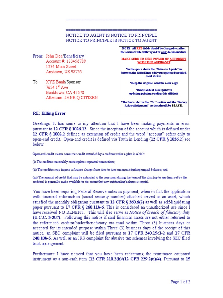 Billing Error Notice and Demand for Credit | PDF | Notary Public | Credit