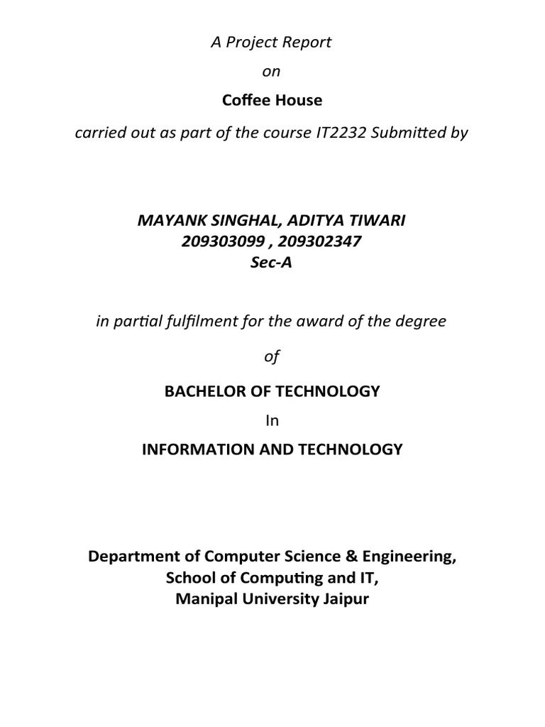 Coffee House Project Report | PDF | World Wide Web | Internet & Web
