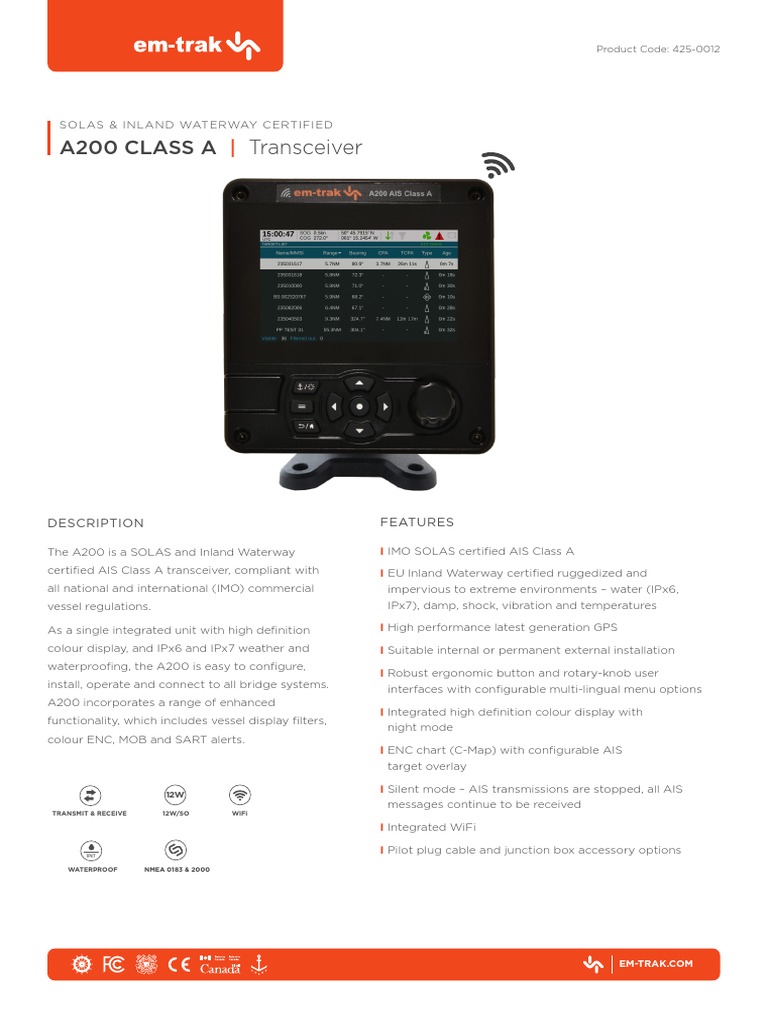 Em-Trak Product Datasheet A200 | PDF | Information And Communications ...
