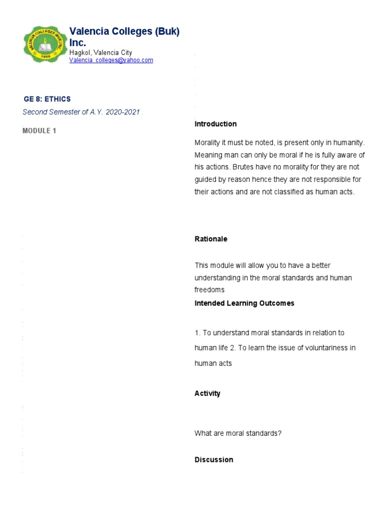 Ethics Module 2 Pdf Reason Free Will 6040