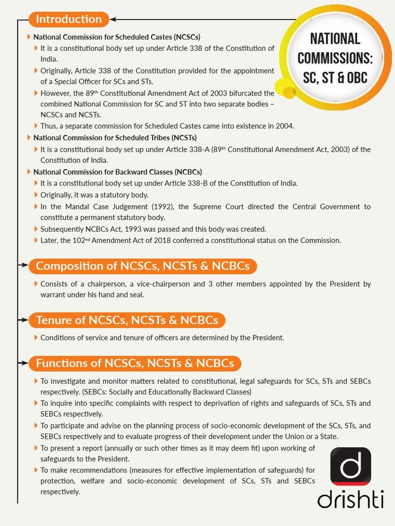 National Commissions - SC, ST & OBC - 2 | PDF | Public Law | Government