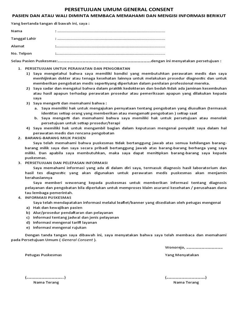 Persetujuan Umum General Consent | PDF