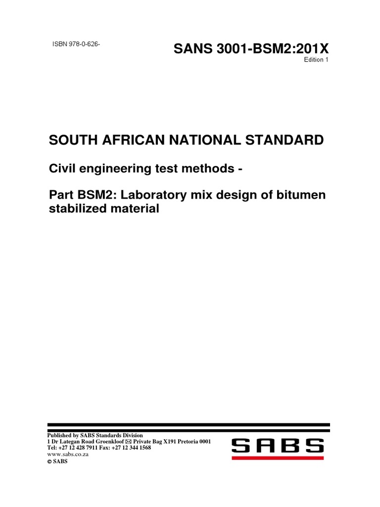 SANS 3001 BSM2 Final Draft V2 | PDF | Asphalt | Applied And ...