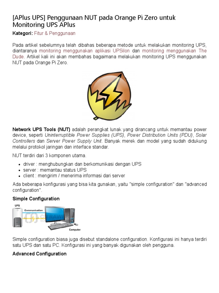 Mikrotik - ID - (APlus UPS) Penggunaan NUT Pada Orange Pi Zero Untuk Monitoring UPS APlus | PDF