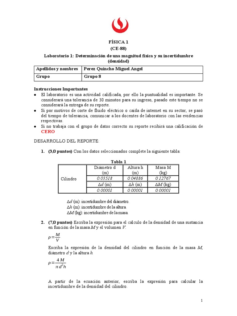 W31a Ce88 l1 Perez Quincho | PDF | Kilogramo | Densidad