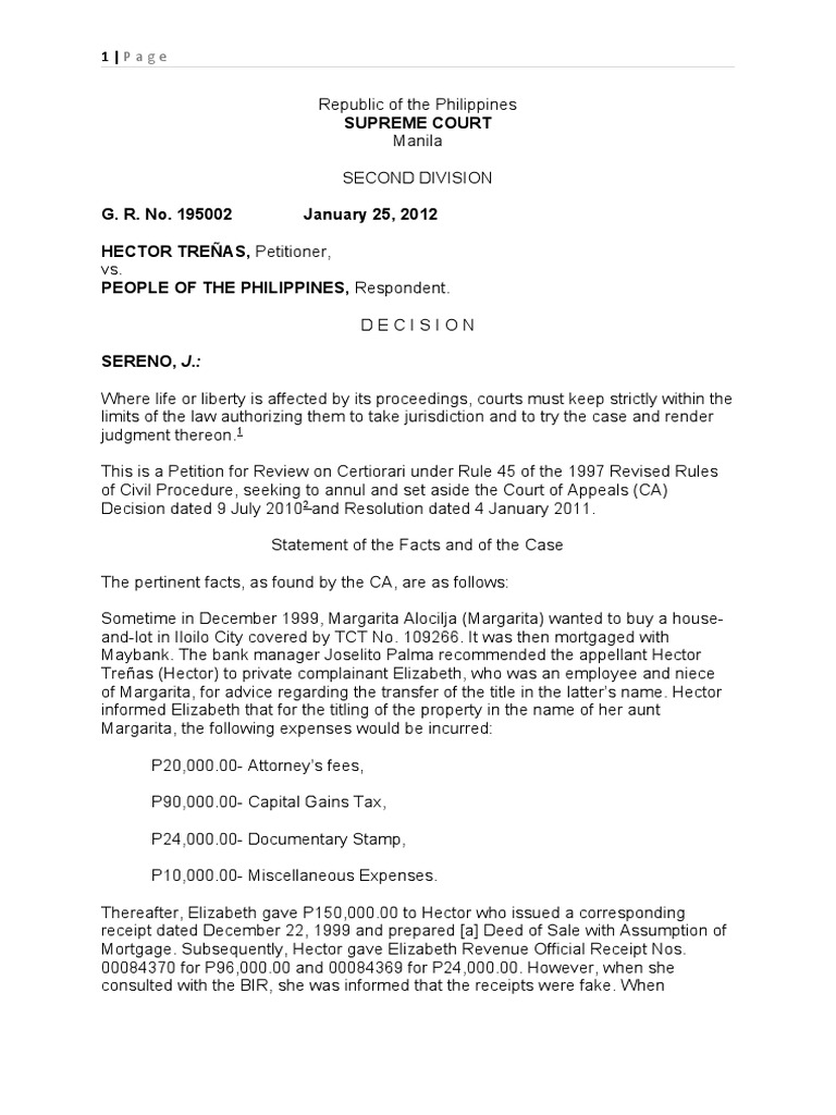 Treñas Vs People | Download Free PDF | Jurisdiction | Trials