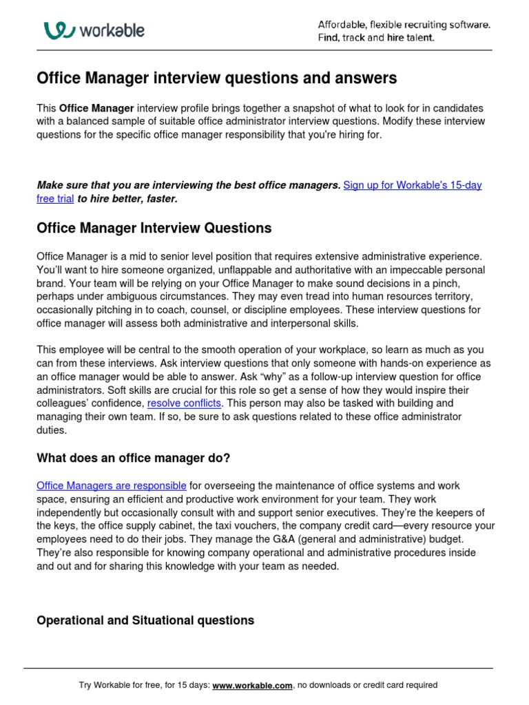 Office Manager Interview Questions | PDF | Cognition | Business